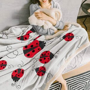 Ladybug Sherpa Fleece Blanket,Red Ladybug on White Background Bed Blanket Soft Cozy Luxury Blanket 40"x50",Fuzzy Thick Reversible Super Warm Fluffy Plush Microfiber Throw Blanket for Couch