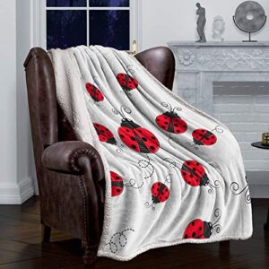 Ladybug Sherpa Fleece Blanket,Red Ladybug on White Background Bed Blanket Soft Cozy Luxury Blanket 40"x50",Fuzzy Thick Reversible Super Warm Fluffy Plush Microfiber Throw Blanket for Couch