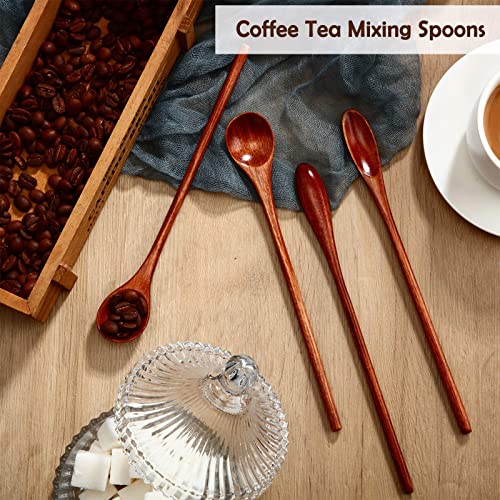 Wooden Coffee Spoons Long Handle Wooden Mixing Spoon Long Handle Wooden Teaspoon Handmade Wood Stirring Spoon for Kitchen Stirring (6)