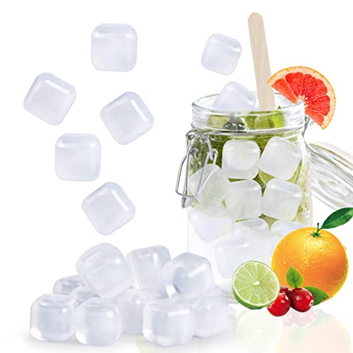 Tngan Reusable Ice Cube, 65 Pack Reusable Ice Cubes for Drinks, Washable Non-Melting Plastic Ice Cubes BPA Free, Refreezable Ice Cubes for Whiskey, Cocktails, Wine, Coffee (Transparent)