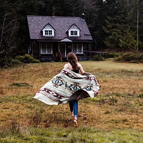 Inca Aztec Throw Blanket | Southwest Indian Navajo Boho Style | Native Woven Western Cover for Camping, Bedding, Couch & Office | Faux Alpaca, Lightweight, Hypoallergenic & Warm Camp Vanlife Blanket…