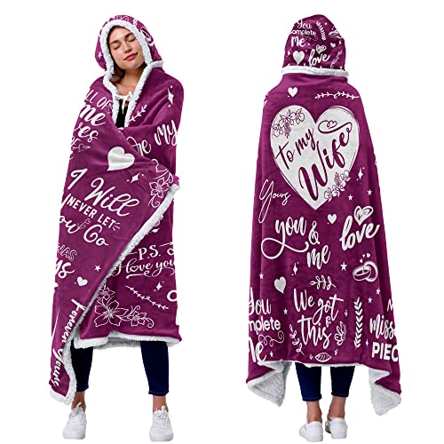 Gifts for Wife - Wife Gifts from Husband - Wife Ideas, Valentines Day Gifts for Her, Birthday Gifts for Wife - Sherpa Fleece Hooded Blanket, Wearable Blanket