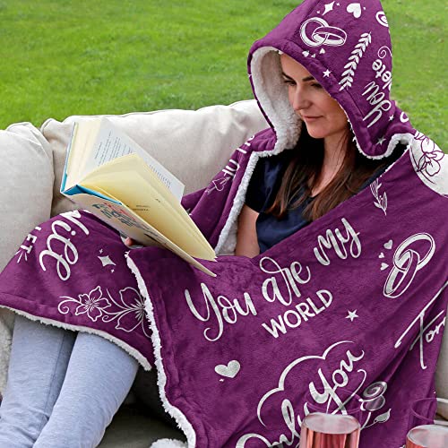 Gifts for Wife - Wife Gifts from Husband - Wife Ideas, Valentines Day Gifts for Her, Birthday Gifts for Wife - Sherpa Fleece Hooded Blanket, Wearable Blanket