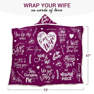 Gifts for Wife - Wife Gifts from Husband - Wife Ideas, Valentines Day Gifts for Her, Birthday Gifts for Wife - Sherpa Fleece Hooded Blanket, Wearable Blanket