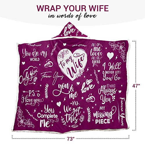 Gifts for Wife - Wife Gifts from Husband - Wife Ideas, Valentines Day Gifts for Her, Birthday Gifts for Wife - Sherpa Fleece Hooded Blanket, Wearable Blanket