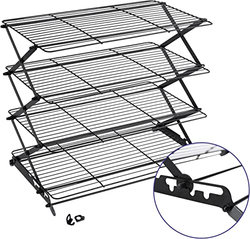 Geesta 2/3/4-Tier Upgraded Collapsible Cooling Rack with Adjustable 3 Setting Design Stackable Roasting Cooking Drying Wire Cooling Rack for Cookies Baking Gifts for Women