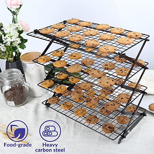 Geesta 2/3/4-Tier Upgraded Collapsible Cooling Rack with Adjustable 3 Setting Design Stackable Roasting Cooking Drying Wire Cooling Rack for Cookies Baking Gifts for Women