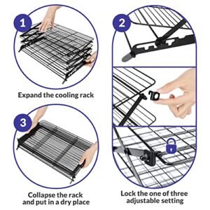 Geesta 2/3/4-Tier Upgraded Collapsible Cooling Rack with Adjustable 3 Setting Design Stackable Roasting Cooking Drying Wire Cooling Rack for Cookies Baking Gifts for Women