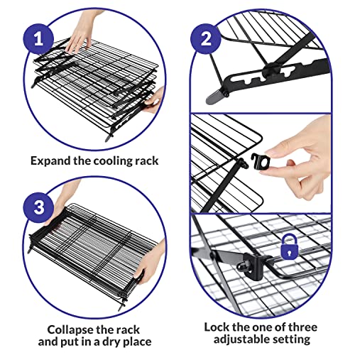 Geesta 2/3/4-Tier Upgraded Collapsible Cooling Rack with Adjustable 3 Setting Design Stackable Roasting Cooking Drying Wire Cooling Rack for Cookies Baking Gifts for Women