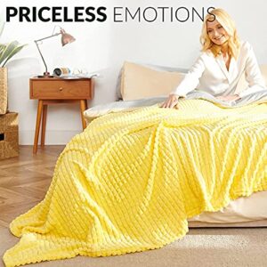 Throw Blankets – 60”x80”, Twin Size, Golden Yellow - Waffle Blanket - Lightweight Flannel Fleece - Soft, Cozy - Perfect for Bed, Sofa, Couch