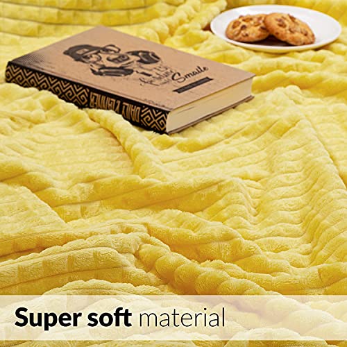 Throw Blankets – 60”x80”, Twin Size, Golden Yellow - Waffle Blanket - Lightweight Flannel Fleece - Soft, Cozy - Perfect for Bed, Sofa, Couch