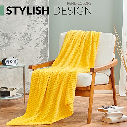 Throw Blankets – 60”x80”, Twin Size, Golden Yellow - Waffle Blanket - Lightweight Flannel Fleece - Soft, Cozy - Perfect for Bed, Sofa, Couch