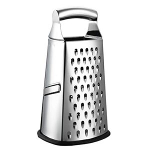 spring chef box grater, stainless steel with 4 sides, best for parmesan cheese, vegetables, ginger, large size