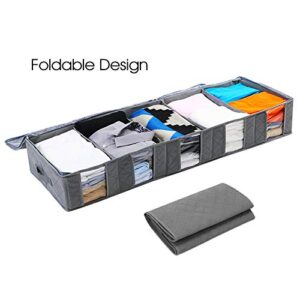 Under Bed Storage Clothes Organizer with Clear Window, 3 pack Foldable Underbed Containers with Reinforced Handle for Clothing, Blankets, Shoes, Toys(Grey)