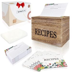 feasteery recipe box,recipe cards 100 size 4x6 with 16 divider,1 conversion card,100 card protectors,rustic wood box organizer set,cute box for housewarming grandma mom wedding bridal shower