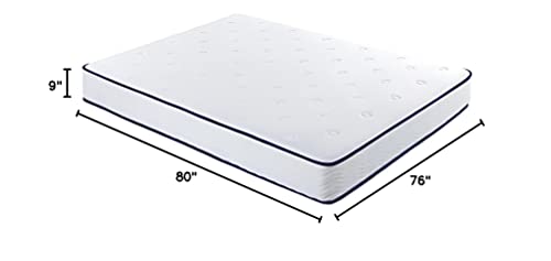 PrimaSleep 9inch Hybrid Tight Top Spring Mattress King Size-Blue Piping,CertiPUR-US,Gel Memory Foam,Tight Top