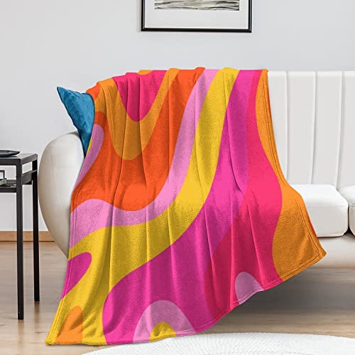 Retro 70S Pink and Orange Swirls Flannel Fleece Throw Blankets 50"X40" Lightweight Fluffy Winter Fall Blanket Cozy Soft Fuzzy Plush Home Decor for Couch Bed Sofa Bedroom Living Room Travel