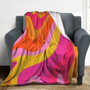 Retro 70S Pink and Orange Swirls Flannel Fleece Throw Blankets 50"X40" Lightweight Fluffy Winter Fall Blanket Cozy Soft Fuzzy Plush Home Decor for Couch Bed Sofa Bedroom Living Room Travel