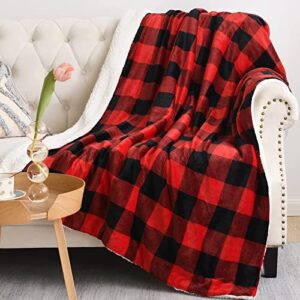 NEWCOSPLAY Sherpa Fleece Throw Blanket Super Soft Plush Warm Reversible Flannel Blanket for Couch Bed (Thick-Black/Red, Throw(50"x60"))