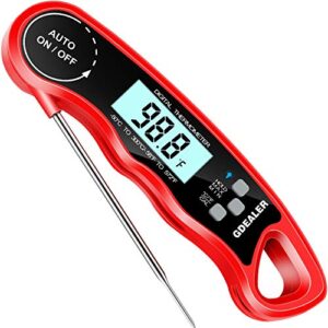 gdealer meat thermometer digital instant read thermometer ultra-fast cooking food thermometer with 4.6” folding probe calibration function for kitchen milk candy, bbq grill, smokers (a-red)