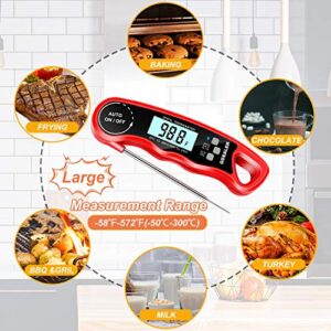 GDEALER Meat Thermometer Digital Instant Read Thermometer Ultra-Fast Cooking Food Thermometer with 4.6” Folding Probe Calibration Function for Kitchen Milk Candy, BBQ Grill, Smokers (A-Red)