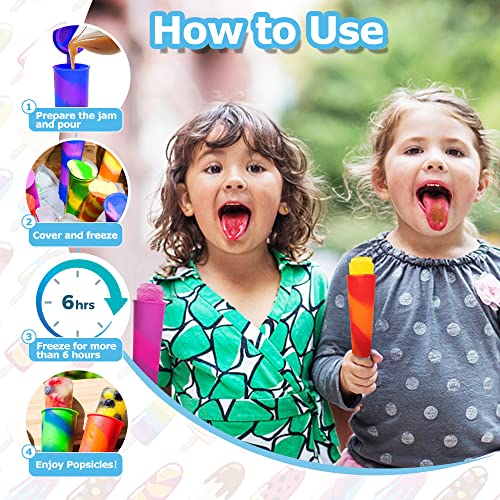 Popsicles Molds 4Pcs Silicone Popsicle Molds Drip Free Ice Pop Mold for Kids Reusable Popsicle Mold for Yogurt Sticks Jelly Chocolates Snacks