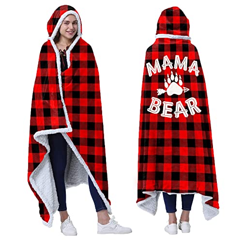 Vprintes Mother 's Day Gifts for Mom from Daughter Son - Mom Gifts from Daughters Sons - Birthday Gifts for Mom - Mama Bear Sherpa Fleece Hooded Blanket, Wearable Blanket