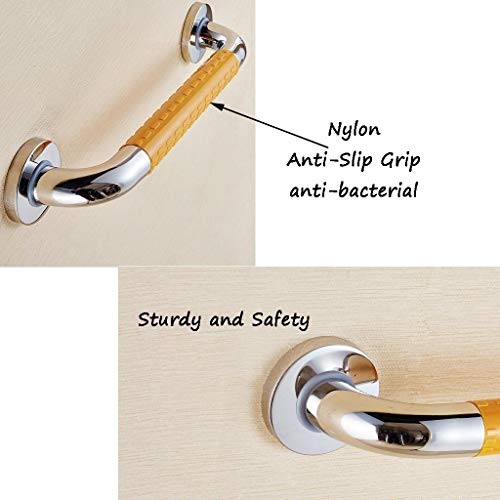 CRODY Bath Wall Attachment Handrails Grab Bar Rails Nylon Non Slip Grab Rails,Stainless Steel Shower Safety Handle with Anti-Slip Grip, Rail for Bathroom Safety, Wall Mounted Towel Rack/38Cm