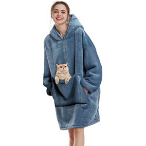 aemilas wearable blanket hoodie,oversized sherpa sweatshirt blanket with hood pocket and sleeves,cozy soft warm plush hooded blanket for adult women men teens,one size fits all(grey)