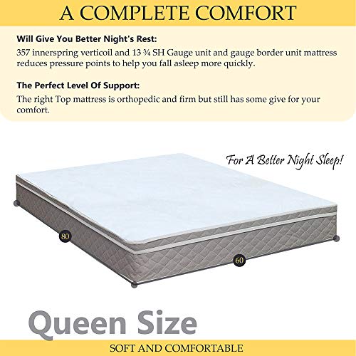 Mattress Comfort Medium Plush Eurotop Pillowtop Innerspring Mattress and 8" Wood Boxspring/Foundation Set, with Frame, Queen Size