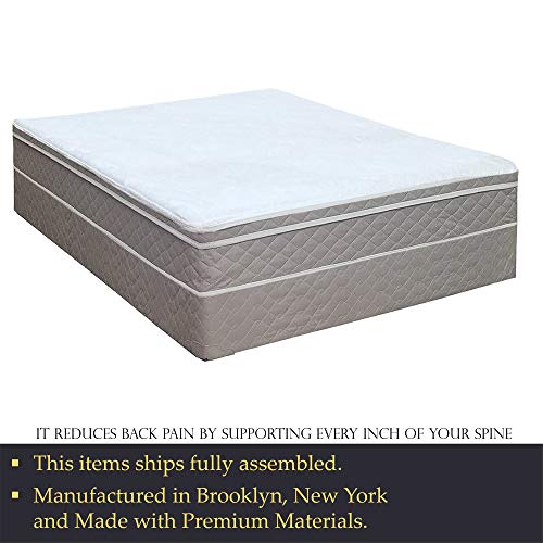 Mattress Comfort Medium Plush Eurotop Pillowtop Innerspring Mattress and 8" Wood Boxspring/Foundation Set, with Frame, Queen Size