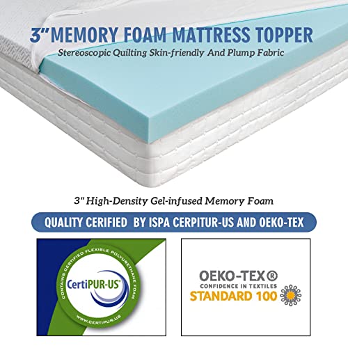 GOBEES 3 Inch Gel Memory Foam Mattress Topper King Size, High Density Cooling Pad Removable Fitted Bamboo Fiber Cover Ventilated Design, Comfort Body Support & Pressure Relief