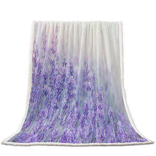 DaringOne Fantasy Lavender Sherpa Fleece Throw Blanket, Warm Cozy Plush Thermal Blankets, Throw Decoration for Couch Chair and Bedroom 40 * 50 inch Purple Flower Violet