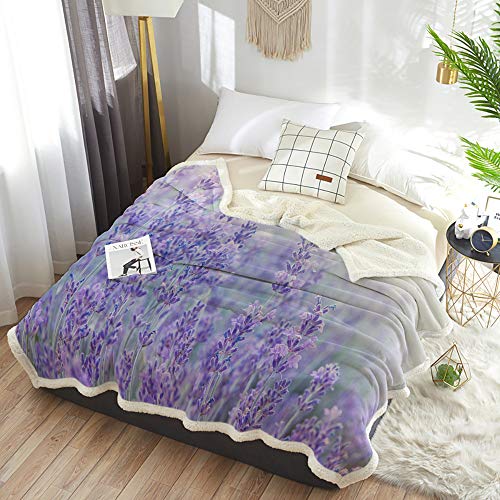 DaringOne Fantasy Lavender Sherpa Fleece Throw Blanket, Warm Cozy Plush Thermal Blankets, Throw Decoration for Couch Chair and Bedroom 40 * 50 inch Purple Flower Violet