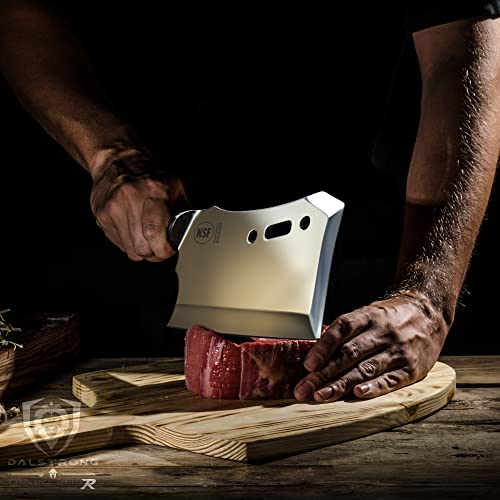 Dalstrong Obliterator Meat Cleaver - 9 inch - Gladiator Series R - Wood Stand and Sheath - Razor Sharp Massive Heavy Duty - 3lbs 6mm Thickness - 7CR17MOV Steel Kitchen - G10 Handle - NSF Certified