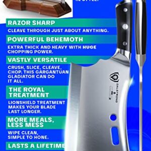 Dalstrong Obliterator Meat Cleaver - 9 inch - Gladiator Series R - Wood Stand and Sheath - Razor Sharp Massive Heavy Duty - 3lbs 6mm Thickness - 7CR17MOV Steel Kitchen - G10 Handle - NSF Certified