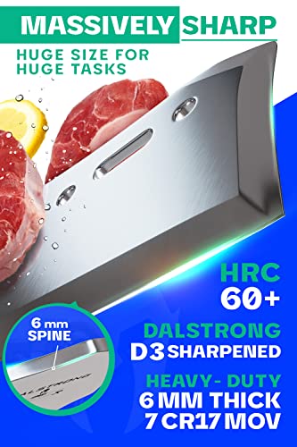 Dalstrong Obliterator Meat Cleaver - 9 inch - Gladiator Series R - Wood Stand and Sheath - Razor Sharp Massive Heavy Duty - 3lbs 6mm Thickness - 7CR17MOV Steel Kitchen - G10 Handle - NSF Certified