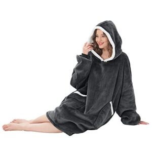 Qeils Oversized Wearable Blanket Hoodie | Hooded Blanket Sweatshirt with Deep Pockets, Cozy Warm Fleece Sherpa Blanket,Gifts for Adults Mom Wife Girlfriend Men (Black, Adult)