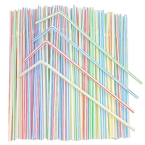 〖500packs〗 Disposable Plastic Straws -9.45" Extra Height Drinking Straws Prefer for Tumblers/Bottled Drinks/All Hot or Cold Drinking Striped Color Mixed