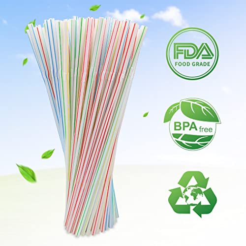 〖500packs〗 Disposable Plastic Straws -9.45" Extra Height Drinking Straws Prefer for Tumblers/Bottled Drinks/All Hot or Cold Drinking Striped Color Mixed