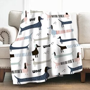 levens dachshund dog blanket gifts for women girls boys decor for home bedroom living room crib car, cute soft comfort lightweight throw plush blankets white 50"x60"