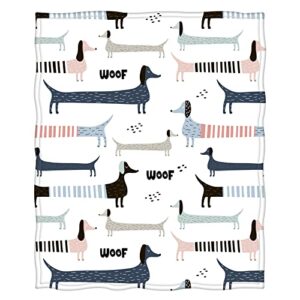 Levens Dachshund Dog Blanket Gifts for Women Girls Boys Decor for Home Bedroom Living Room Crib Car, Cute Soft Comfort Lightweight Throw Plush Blankets White 50"x60"