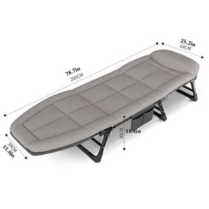 Guest Folding Bed Cot - with Frame Adjustable gears Folding Bed Cot, Portable & Lightweight Folding Bed Frame with Thick Memory Mattress for Spare Bedroom & Office (400lbs)(200*64*38cm, Light Grey)