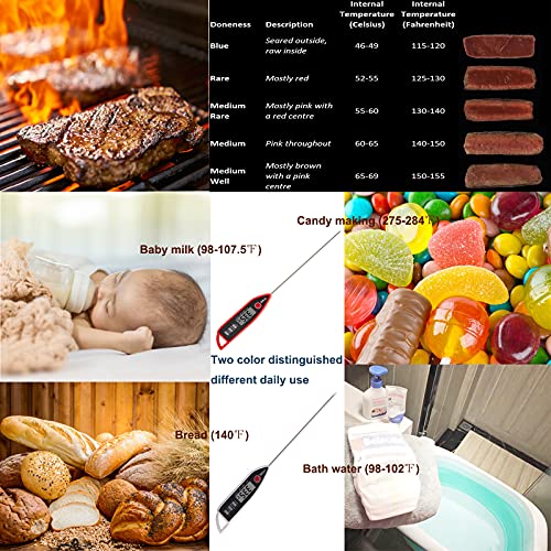 KISTARCH 2 Pack Meat Thermometer,Digital Instant Read Meat Thermometer,Kitchen Cooking Thermometer for BBQ Grill, Milk Yogurt ,Bath Water, Oil Deep Frying, Coffee,Kitchen Baking,Candy