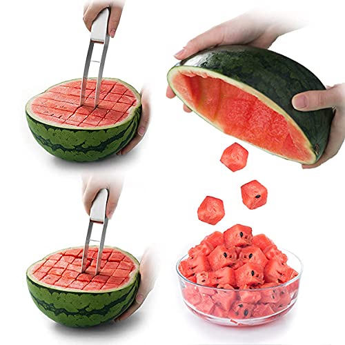 choxila Watermelon Cutter Slicer,Stainless Steel Watermelon Cube Cutter Quickly Safe Watermelon Knife,Fun Fruit Knives Salad Melon Cutter for Kitchen Gadget