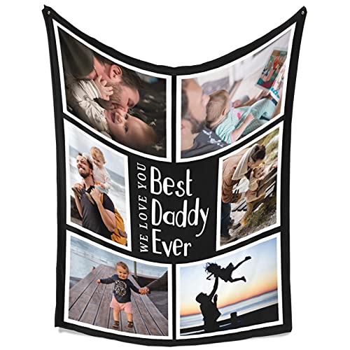 Best Daddy Ever Custom Throw Blanket with Photo Gifts Personalized Blankets with Pictures Customized Blanket for Dad Grandpa on Fathers day Halloween Christmas New Year from Daughter Son Wife