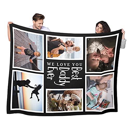 Best Daddy Ever Custom Throw Blanket with Photo Gifts Personalized Blankets with Pictures Customized Blanket for Dad Grandpa on Fathers day Halloween Christmas New Year from Daughter Son Wife