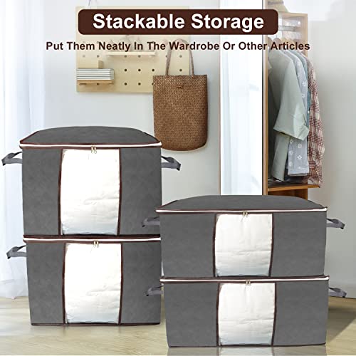 Ragestor ppliessu 90L Unit large clothes storage container closet organizer storage bags for clothes under bed storage bin organizer for closet shelves basement（2+2 pack,grey