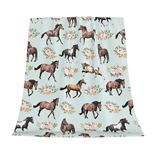 Horse Blanket Horse Gifts for Girls Women, Floral Horse Blankets for Girls Kids, Gifts for Horse Lovers Super Soft Travel Blanket 40x50 Inches