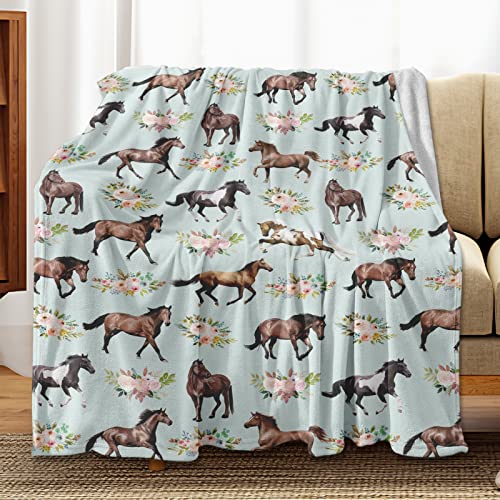 Horse Blanket Horse Gifts for Girls Women, Floral Horse Blankets for Girls Kids, Gifts for Horse Lovers Super Soft Travel Blanket 40x50 Inches